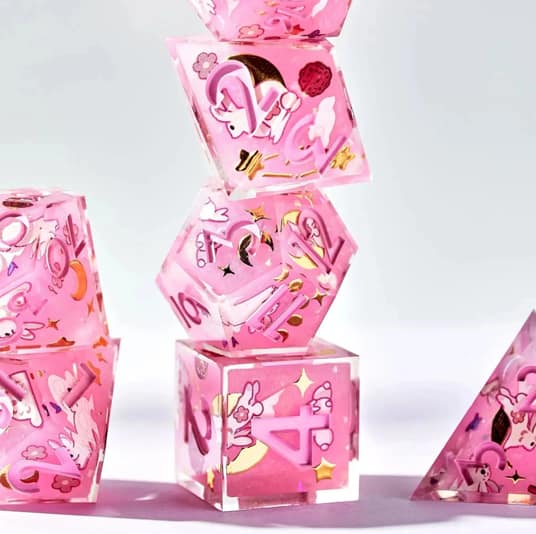 Lunar Bunnies 7-Piece Iconic Pink Dice Set – Dryad Games